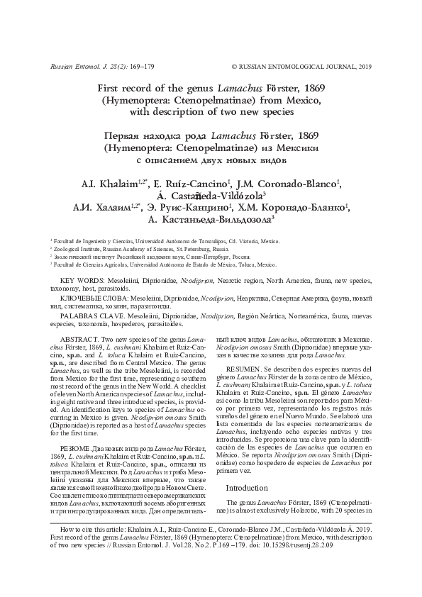 (PDF) First record of the genus Lamachus Förster, 1869 (Hymenoptera ...