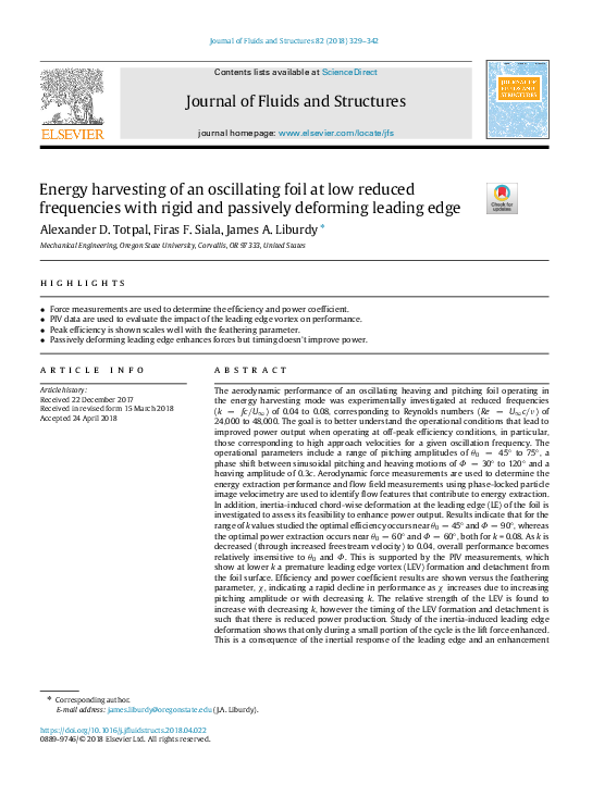 (PDF) Energy harvesting of an oscillating foil at low reduced ...