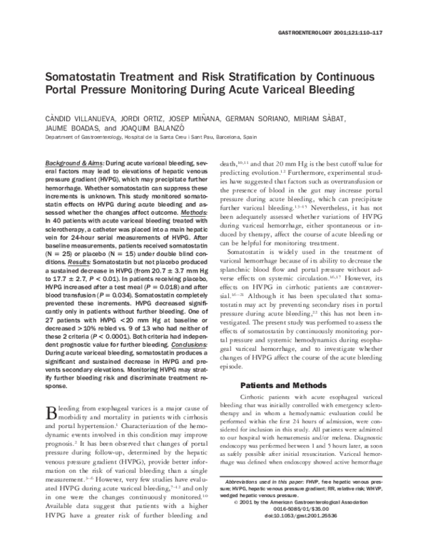 Pdf Somatostatin Treatment And Risk Stratification By Continuous Portal Pressure Monitoring