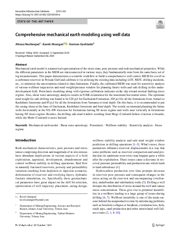 (PDF) Comprehensive mechanical earth modeling using well data