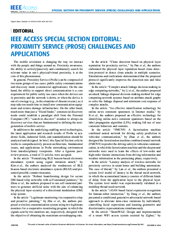 Pdf Ieee Access Special Section Editorial Proximity Service Prose Challenges And Applications