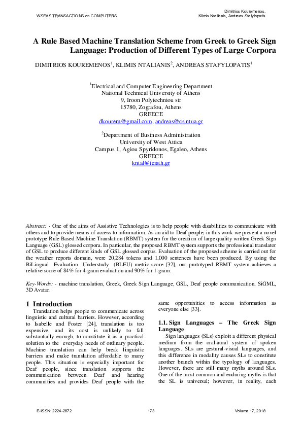 (PDF) A novel rule based machine translation scheme from Greek to Greek Sign Language ...
