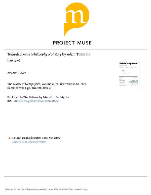 (PDF) Review of Adam Timmins' "Towards a Realist Philosophy of History"