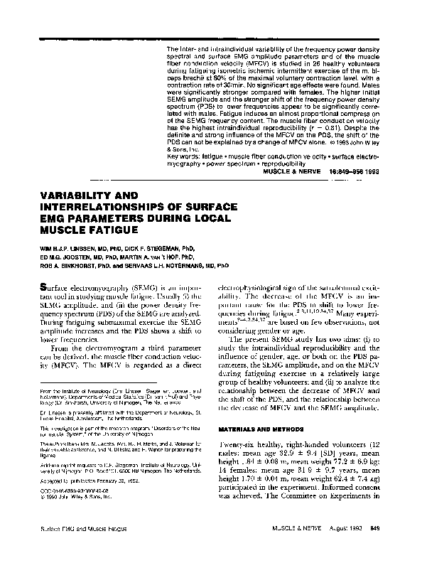(PDF) Variability and interrelationships of surface EMG parameters ...