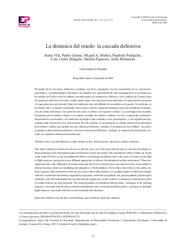 (PDF) The dynamics of fear: the defense cascade
