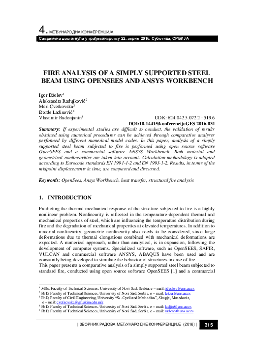 (PDF) Fire Analysis of a Simply Supported Steel Beam Using Opensees and ...