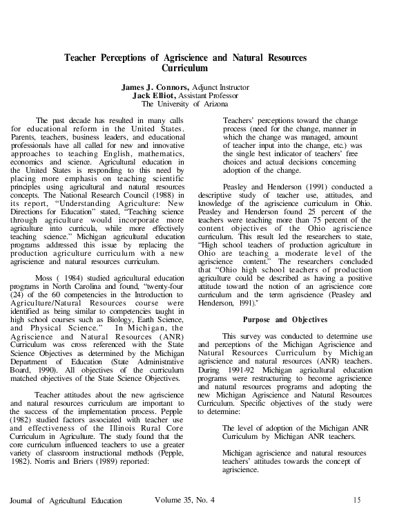(PDF) Teacher Perceptions Of Agriscience And Natural Resources ...