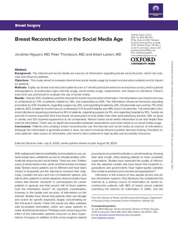 (PDF) Breast Reconstruction in the Social Media Age