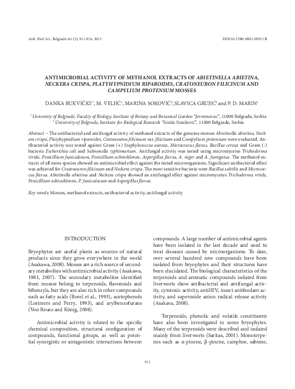 (PDF) Antimicrobial activity of methanol extracts of Abietinella ...