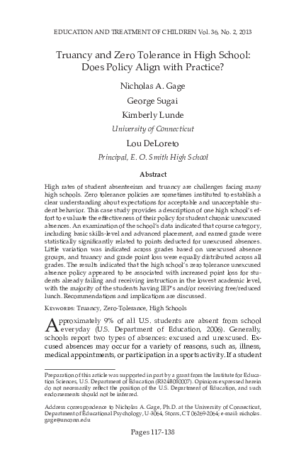 (PDF) Truancy and Zero Tolerance in High School: Does Policy Align with ...