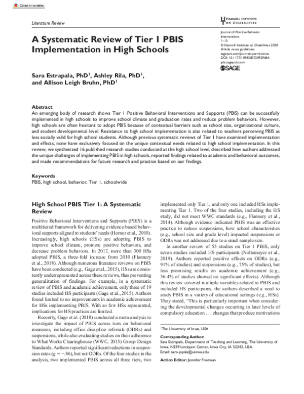 (PDF) A Systematic Review of Tier 1 PBIS Implementation in Alternative ...