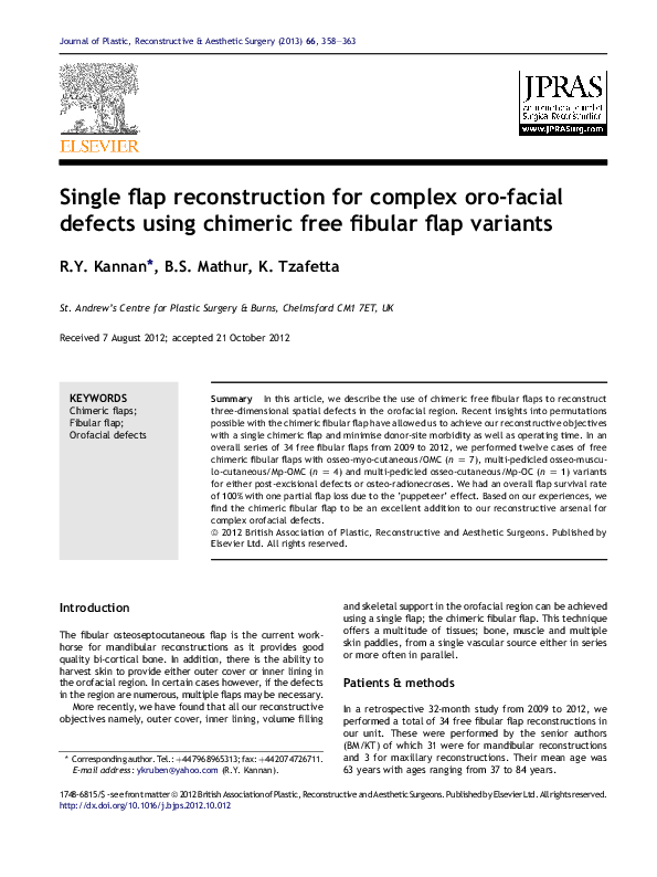 (PDF) Single flap reconstruction for complex oro-facial defects using ...