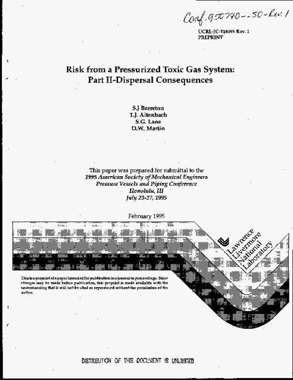 (PDF) Risk from a pressurized toxic gas system: Part 2, Dispersal ...