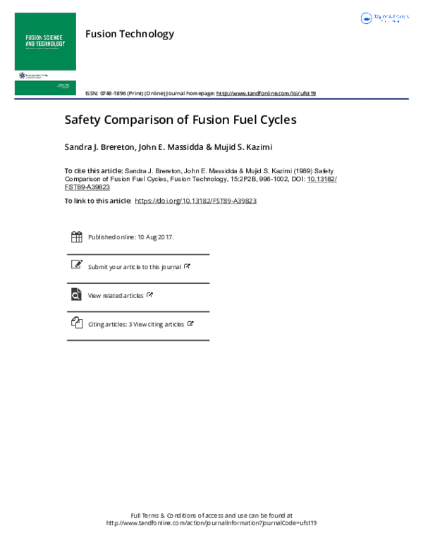 (PDF) Safety Comparison of Fusion Fuel Cycles