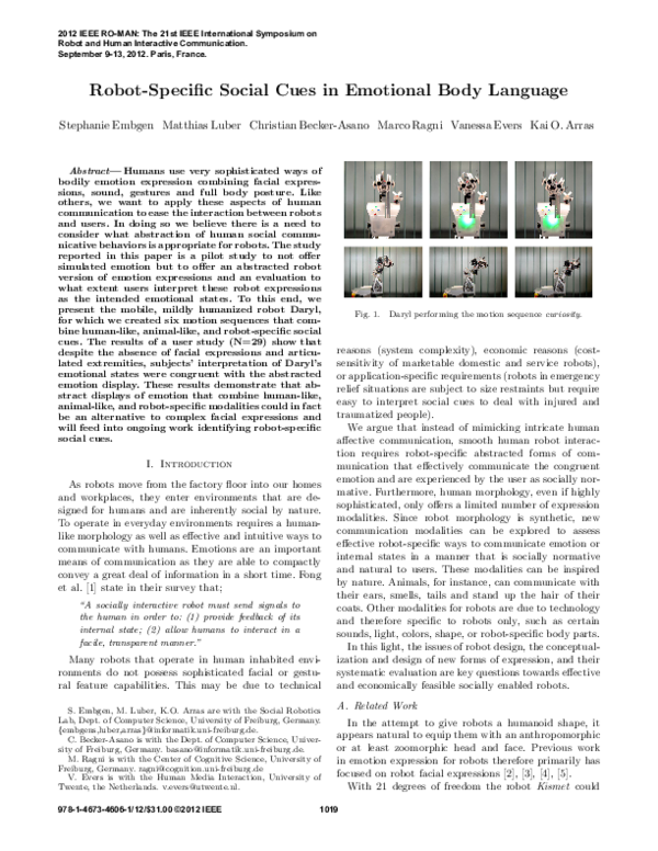 (PDF) Robot-specific social cues in emotional body language