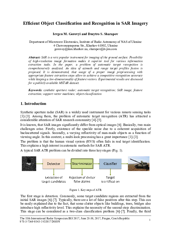 (PDF) Efficient object classification and recognition in SAR imagery