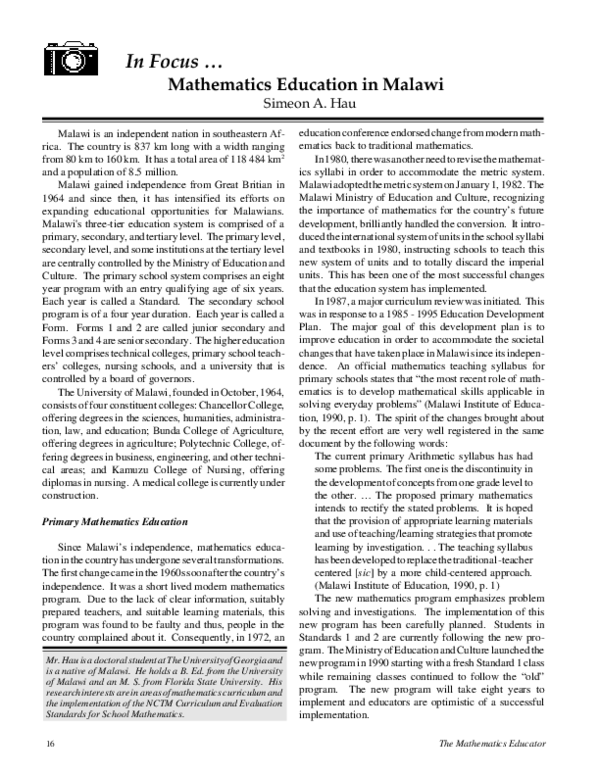 (PDF) Mathematics Education in Malawi