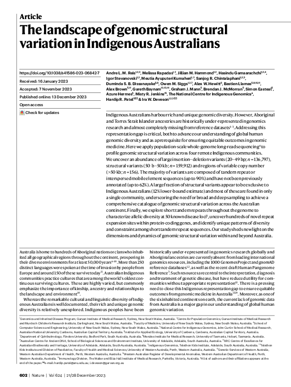 Pdf The Landscape Of Genomic Structural Variation In Indigenous