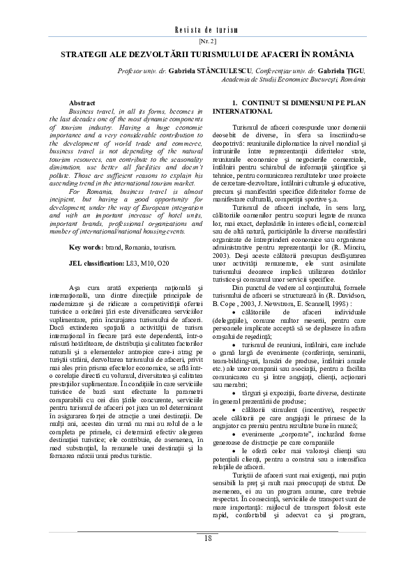 (PDF) Strategii Ale Dezvoltǎrii Turismului De Afaceri În România