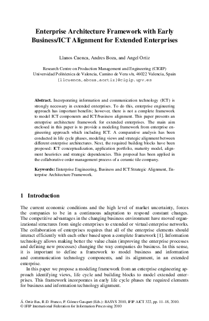 (PDF) Enterprise architecture framework with early business/ICT ...