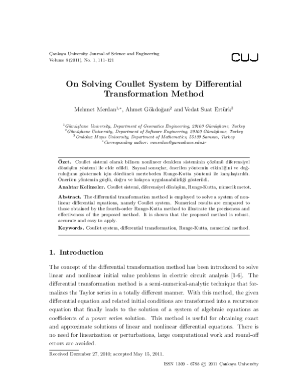 Pdf On Solving Coullet System By Differential Transformation Method