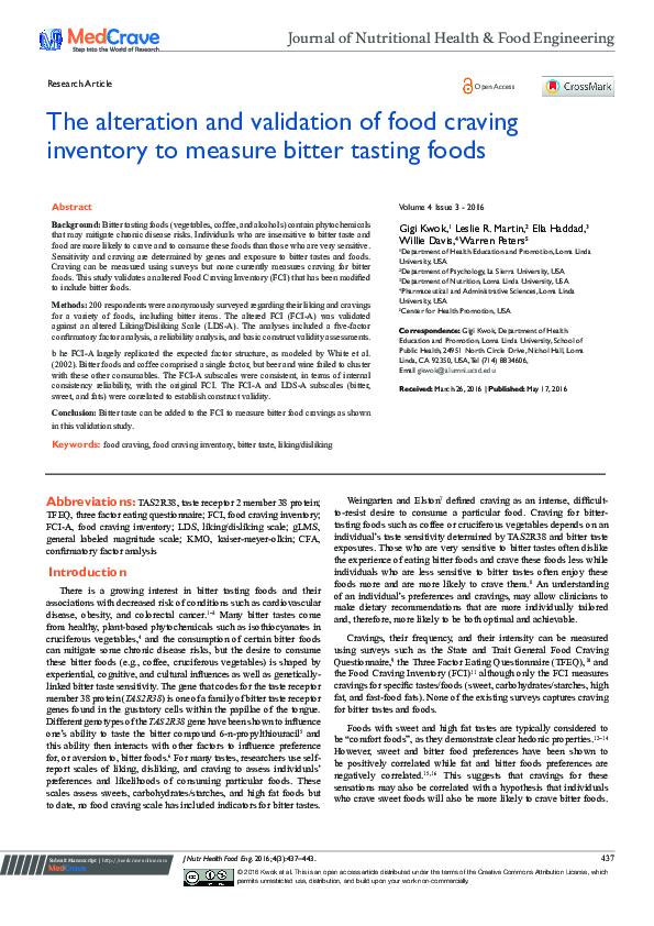 (PDF) The Alteration and Validation of Food Craving Inventory to ...