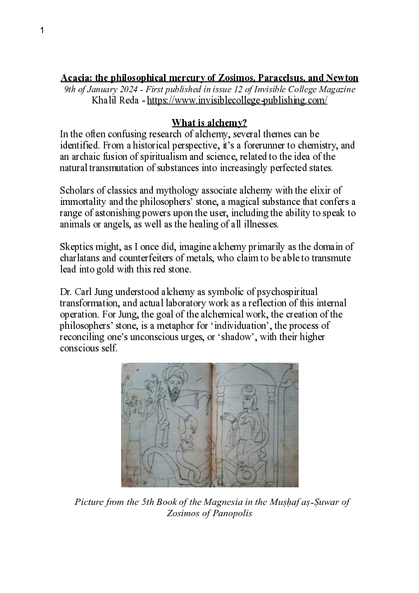 (PDF) Acacia: the philosophical mercury of Zosimos, Paracelsus, and Newton