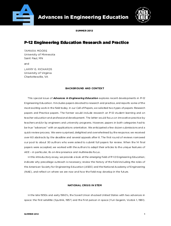 (PDF) P-12 Engineering Education Research and Practice