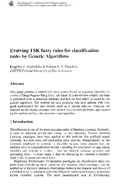 (PDF) Evolving TSK Fuzzy Rules For ClassificationTasks By Genetic Algorithms