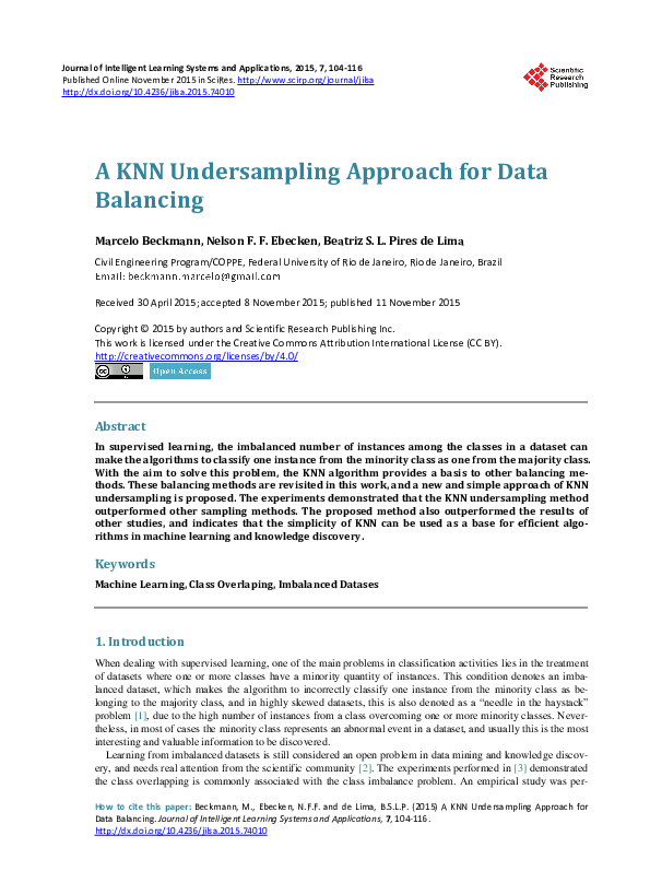 (PDF) A KNN Undersampling Approach for Data Balancing