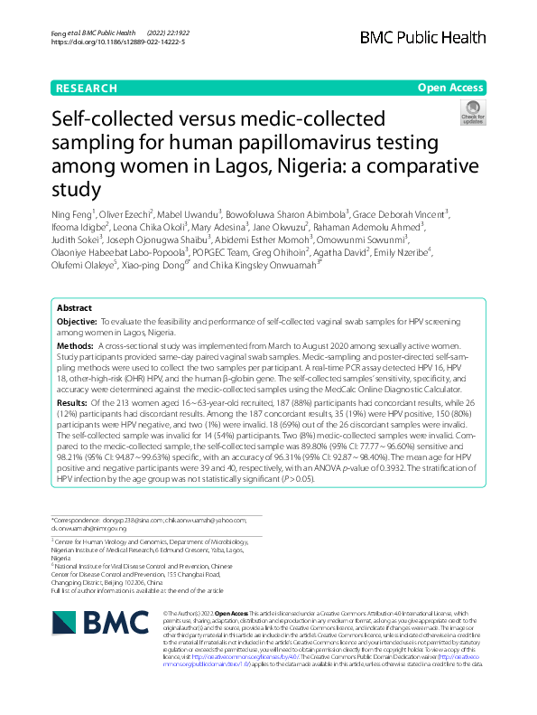 (PDF) Self-collected versus medic-collected sampling for human ...