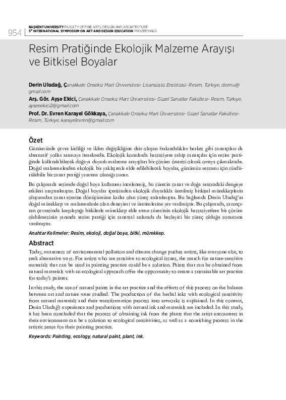 (PDF) Resim Pratiğinde Ekolojik Malzeme Arayışı ve Bitkisel Boyalar