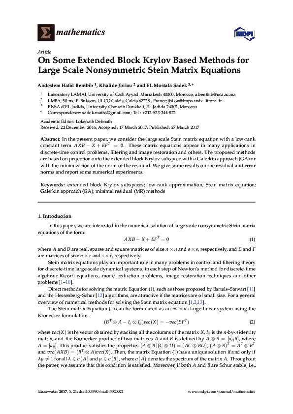 (PDF) On Some Extended Block Krylov Based Methods for Large Scale ...