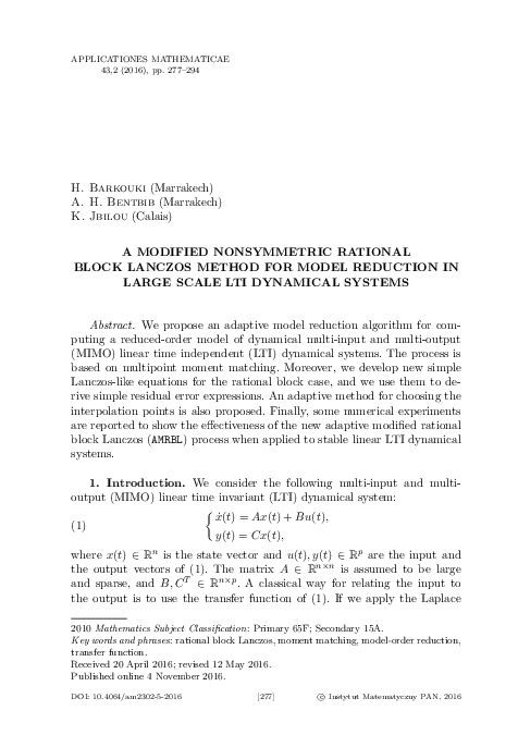 (PDF) A modified nonsymmetric rational block Lanczos method for model ...
