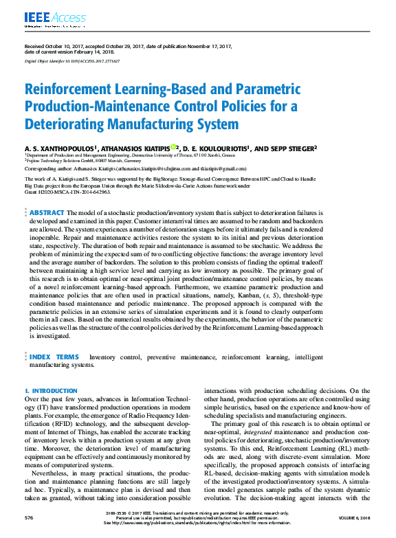 (PDF) Reinforcement Learning-Based and Parametric Production ...