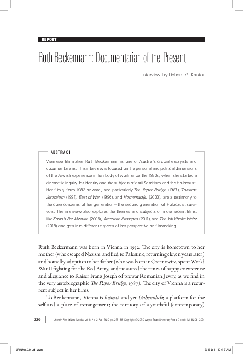 (PDF) Ruth Beckermann: Documentarian of the Present