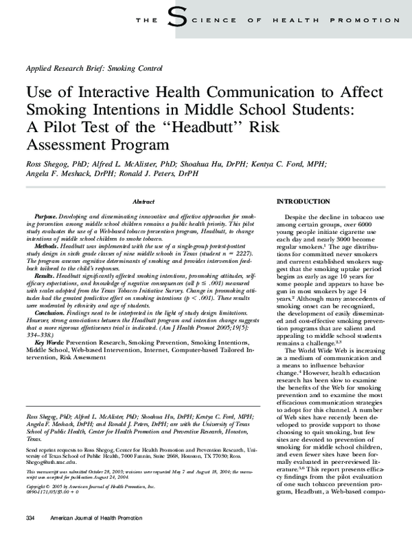 (PDF) Use of Interactive Health Communication to Affect Smoking ...