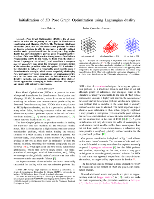 (PDF) Initialization of 3D pose graph optimization using Lagrangian duality