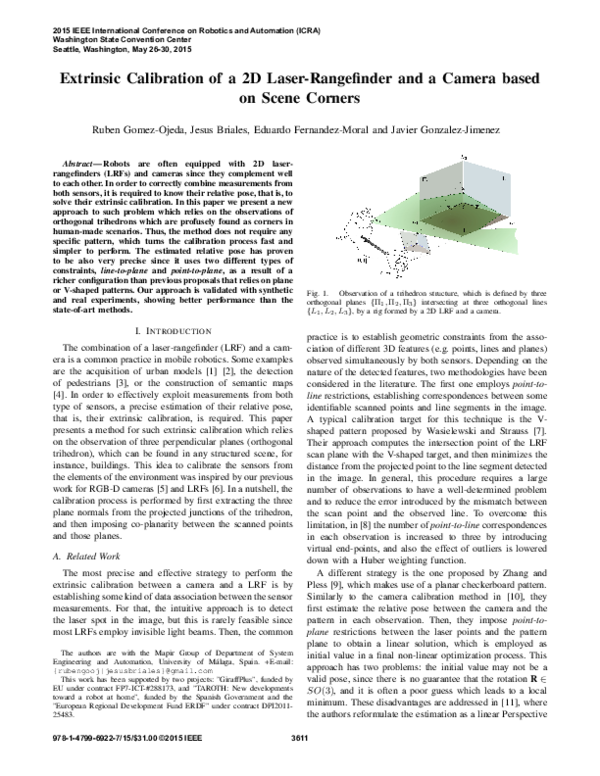 Pdf Extrinsic Calibration Of A 2d Laser Rangefinder And A Camera