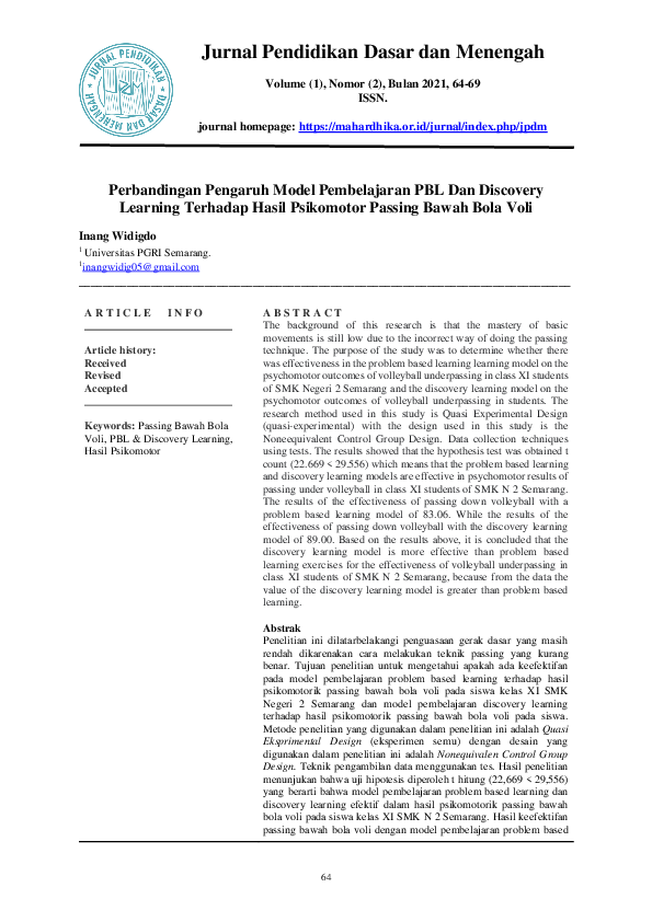 (PDF) Perbandingan Pengaruh Model Pembelajaran PBL Dan Discovery ... (PDF) Perbandingan Pengaruh Model Pembelajaran PBL Dan Discovery ...