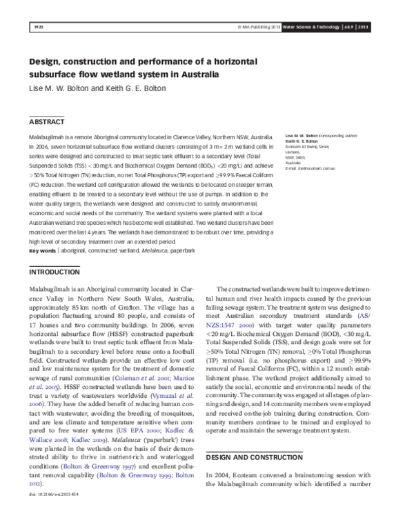 (PDF) Design, construction and performance of a horizontal subsurface flow wetland system in ...