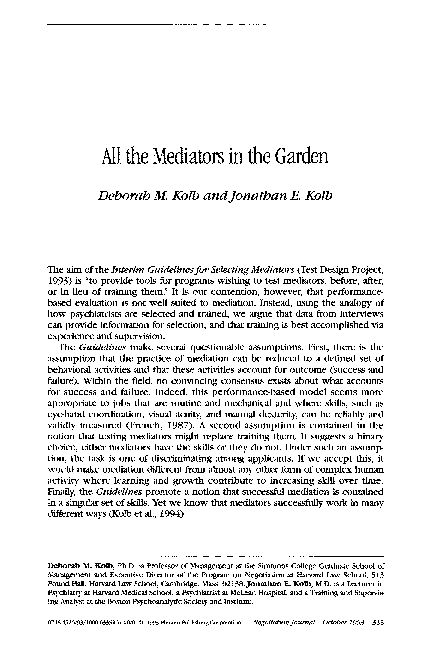 (PDF) All the Mediators in the Garden | Jonathan Kolb - Academia.edu