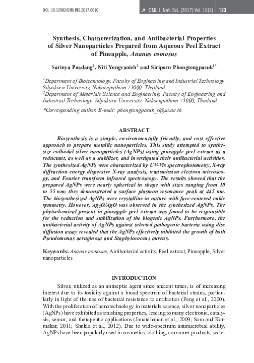 (PDF) Synthesis, Characterization, and Antibacterial Properties of Silver Nanoparticles Prepared ...