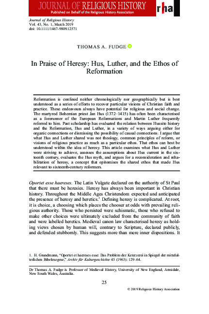 (PDF) In Praise of Heresy: Hus, Luther, and the Ethos of Reformation