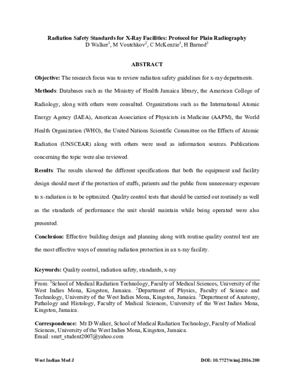 (PDF) Radiation Safety Standards for X-Ray Facilities: Protocol for ...