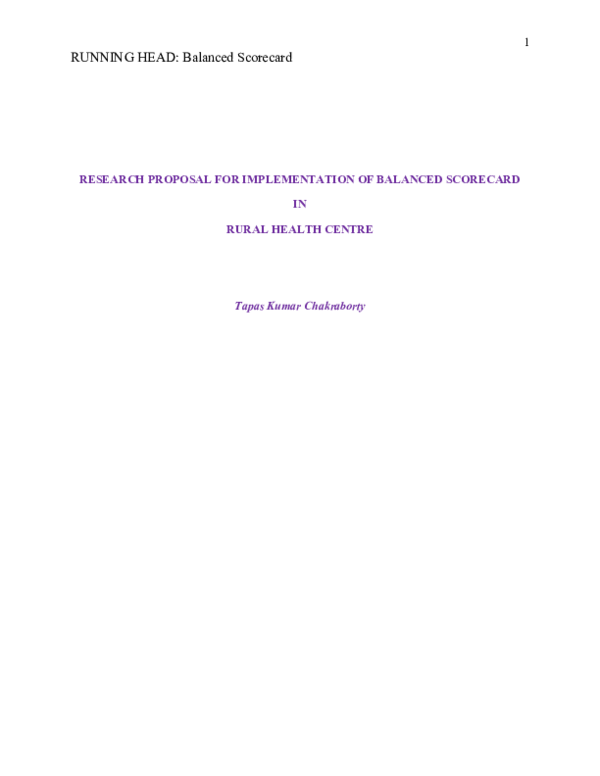 (DOC) IMPLEMENTATION OF BALANCED SCORECARD - RESEARCH PROPOSAL