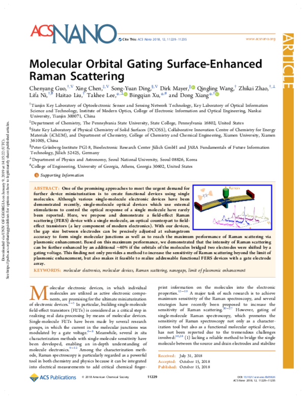 (PDF) Molecular Orbital Gating Surface-Enhanced Raman Scattering | Bingqian Xu - Academia.edu