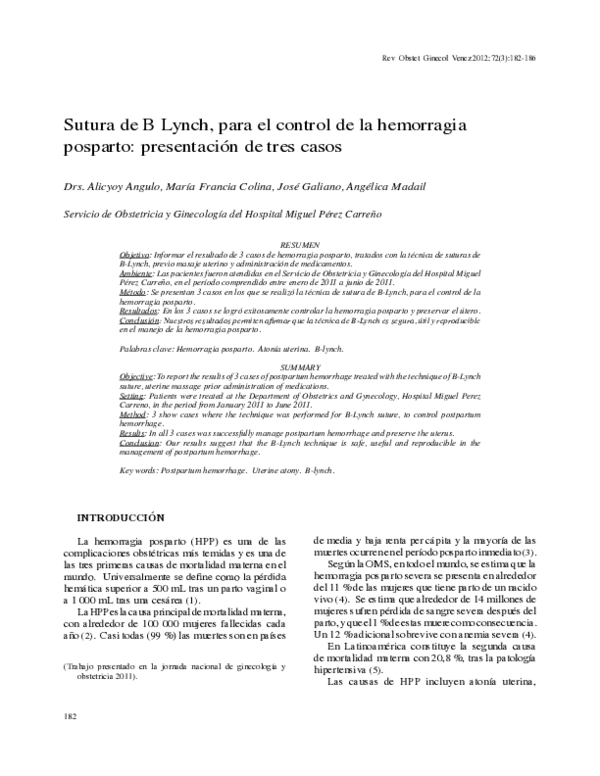 (PDF) Sutura de B Lynch, para el control de la hemorragia posparto ...