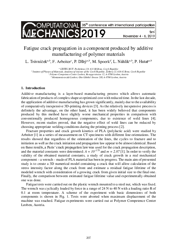 (PDF) Fatigue crack propagation in a component produced by additive manufacturing of polymer ...