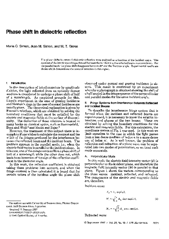 (PDF) Phase shift in dielectric reflection
